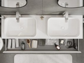 Mexen Rivel koupelnová skříňka pod umyvadlo 160 cm s deskou, 2 zásuvky, rýhovaná, bílá mat - 91A20-16047-2-BFFC01