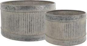 2ks dekorační plechový antik květináč s drážkami French Chic - 32*19/26*17 cm
