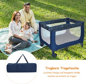 Costway 2 v 1 Cestovní postýlka a ohrádka – 125 × 65 × 76 cm, modrý
