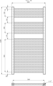 Gamma Erga Proper, topné těleso 1200x600 mm, 826W, černá, ERG-LAV-PROP-12060-BK