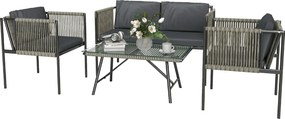 Souprava zahradního nábytku Outsunny z poly rattanového lounge setu s dvoumístnou pohovkou, křeslem, skleněným stolkem a polštáři – Odolný nábytek na