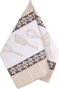 Bellatex Kuchyňská utěrka 1 ks 50x70 cm Kytka Hnědá