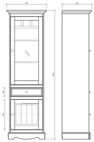 Massive home | Belluno Elegante bílá úzká vitrína z masivu s dubovou deskou levá