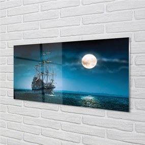 akrylový obraz Sea city měsíc loď 100x50 cm