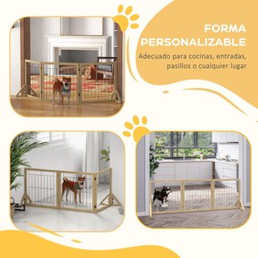 PawHut Dřevěná bariéra pro psy 210x70 cm Skládací brána pro domácí zvířata se 3 panely, oboustranným sklápěním a trojúhelníkovými podpěrnými nohami p…