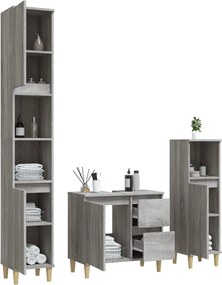 3dílný set koupelnových skříněk šedý sonoma kompozitní dřevo 3185541