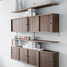 STRING Skříňka Cabinet with Sliding Doors, Walnut