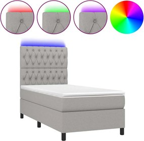 Box spring postel s matrací a LED světle šedá 80x200 cm textil 3135069
