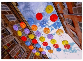 Skleněný obraz barevných deštníků (70x50 cm)