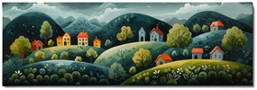 Obraz na plátně - Kopečky s vesnicí Viarel FeelHappy.cz Velikost obrazu: 120 x 40 cm