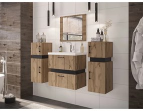 Koupelnový nábytek Torvaldi VI, Sifon k umyvadlu: ne, Barva: bílá / bílá + černý mat, Baterie: ne