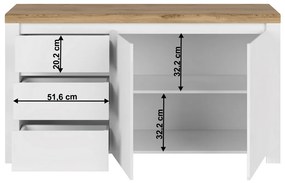 Komoda VILGO 2D3S, lesklá bílá