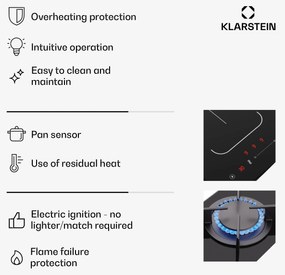 Klarstein MultiChef 5 Wok, indukční a plynová varná deska, 5 varných zón, 3 plynové hořáky, 2 indukční varné desky, FlexZone