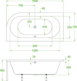 BPS-koupelny Akrylátová asymetrická vana s krycím panelem EBI 150L 150x75 cm LEVÁ, bílá/chrom