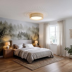 Toolight Toolight, LED stropní svítidlo plafon s ratanovým stínítkem 4000K, APP1934-C, bílá-ratan, 50 cm, OSW-66090