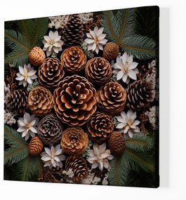 Obraz na plátně - Mandala šišky a větvičky FeelHappy.cz Velikost obrazu: 100 x 100 cm