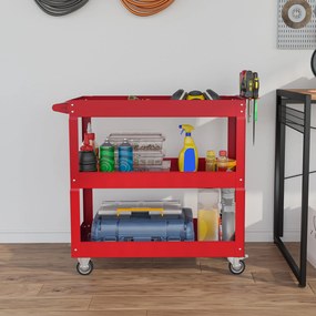 DURHAND vozík na nářadí s kolečky, ocelový vozík s 3 skladovacími policemi a bočním madlem pro mechanickou garáž, nosnost 150 kg, 83x35,3x76 cm, červ…