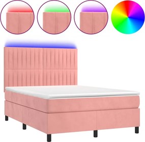 Box spring postel s matrací a LED růžová 140x190 cm samet 3136244