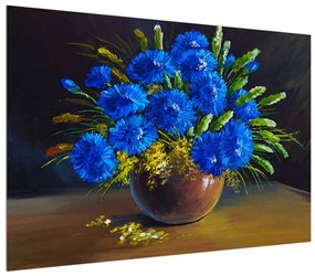 Obraz modrých květů ve váze (100x70 cm)