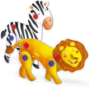 QUERCETTI Tecno Puzzle pohyblivé 3D lev + zebra 26 dílků STAVEBNICE 0540