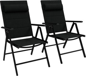 Sada 2 skládacích campingových židlí Outsunny s hliníkovým rámem, nosnost 130 kg, pro terasu a pláž 54x67x108 cm Černá | Aosom