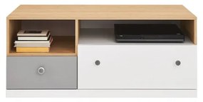 TV skříňka/stolek Peluga PL11, Barva dřeva: dub sušenkově hnědý / bílá lux + šedá