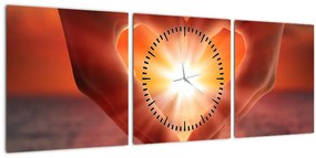 Obraz - Slunce v srdci (s hodinami) (90x30 cm)