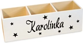 Dřevěný pastelkovník s přihrádkami bílý