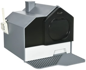 Tlapková toaleta PawHut Kapotovaná toaleta Scoop Filter pro kočky do 8 kg Bílá+šedá 47x45x42cm | Aosom