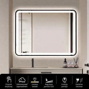 Erga Sari, LED zrcadlo v černém rámu s vyhříváním a dotykovým ovládáním, 80 × 60 cm, černá matná, ERG-YKA-MR.SARI-BLK-60X80