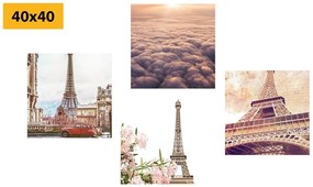 Set obrazů Eiffelova věž v Paříži - 4x 40x40 cm