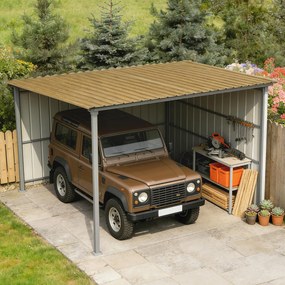 Outsunny 12 kusů trapézového plechu 129x45cm 7m² pozinkovaný střešní plech 0,25 mm odolný proti počasí přírodní dřevo
