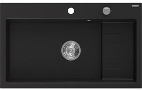 Mexen Omar žulový kuchyňský dřez 1-komorový 800 x 480 mm, černý, sifon chrom - 6520801005-77