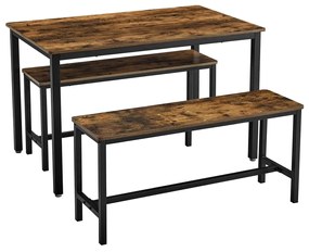 Jídelní stůl se 2 lavicemi, 110 x 75 x 70 cm, rustikální hnědý