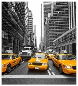 DIMEX | Vliesová fototapeta na zeď Taxi ve městě MS-3-0008 | 225 x 250 cm | černobílá, žlutá