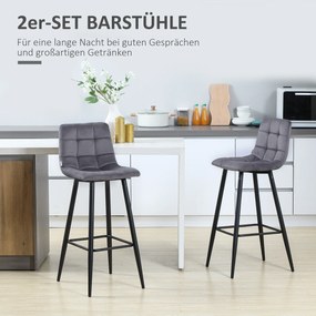 HOMCOM Barová židle sada 2 ks do kuchyně, moderní design, sametový potah, ocelové nohy, protiskluzové krytky nohou, do 120 kg, 42 x 47 x 105 cm, šedá…