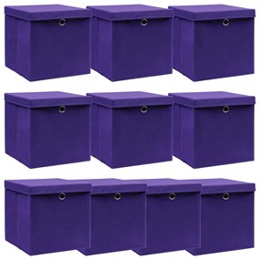 Úložné boxy s víky 10 ks fialové 32 x 32 x 32 cm textil