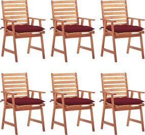 vidaXL Zahradní jídelní židle 6 ks s poduškami masivní akáciové dřevo [3078367] Barva: vínová červená