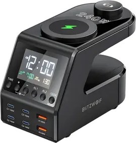 BlitzWolf BW-FW10 černá / Nabíjecí budík / 240W / 2x USB-A + 4x USB-C