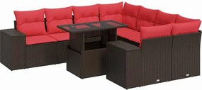 9dílná zahradní sestava s poduškami hnědá polyratan akácie 3326775