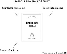 BARBECUE CHILLI - Samolepka na kořenky 3 x 4 cm - DomaLEP varianta: PRŮHLEDNÁ - tučné písmo