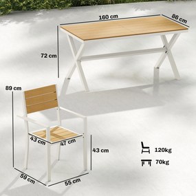 Sada zahradního nábytku 7dílný stůl se 6 stohovatelnými židlemi vzhled dřeva hliníkový rám teakové dřevo