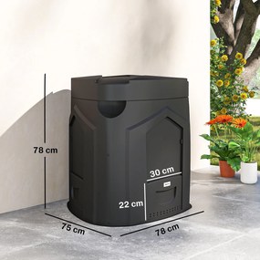 Outsunny kompostér na zahradu, 240 l, trojúhelníkový s 3 dvířky, 66 větracími otvory a otevřeným dnem — včetně rukavic a šroubováku, černý