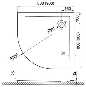 Polimat Čtvrtkruhová sprchová vanička z minerálního kompozitu Perrito HR 80x80 (90x90) Barva: Černá, Rozměry (cm): 90x90