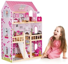Dřevěný domeček pro panenky s LED osvětlením a nábytkem