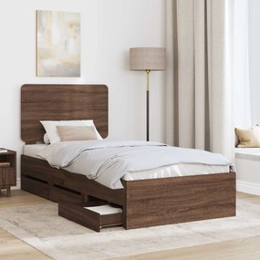 Rám postele se zásuvkou Hnědý dub 90 x 190 cm Inženýrské dřevo 3412643