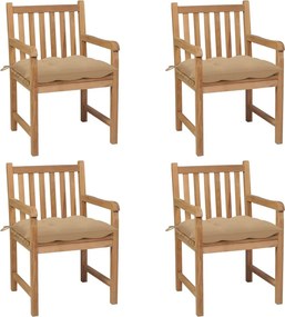 Zahradní židle 4 ks béžové podušky masivní teak 3073022