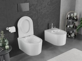 Mexen Sofia, závěsná WC mísa 490x360x355 mm, Rimless Tornádo + WC sedátko z duroplastu, bílá lesklá, 30540500T