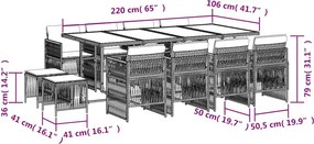 13dílný zahradní jídelní set s poduškami mix béžové polyratan 3210984