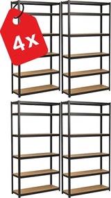 Regál 220x100x40 cm lakovaný 6-policový, nosnost 1050 kg - černý - 4ks